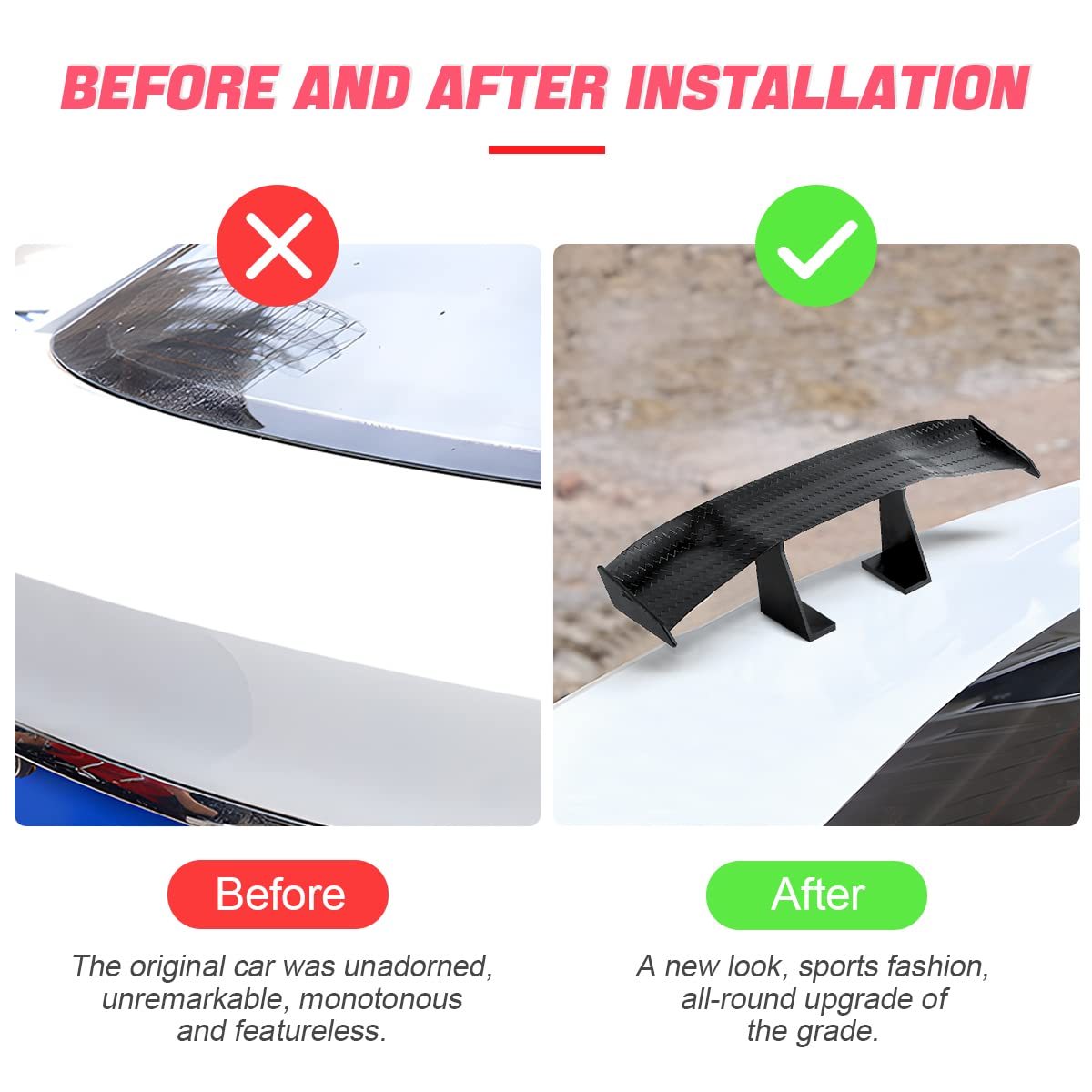 3PCs Car Mini Spoiler Wing, 6.7 Inch Universal Tail Wing Mini Carbon Fiber Texture Cool Decoration, Auto Exterior Accessories for Men Women (Black)