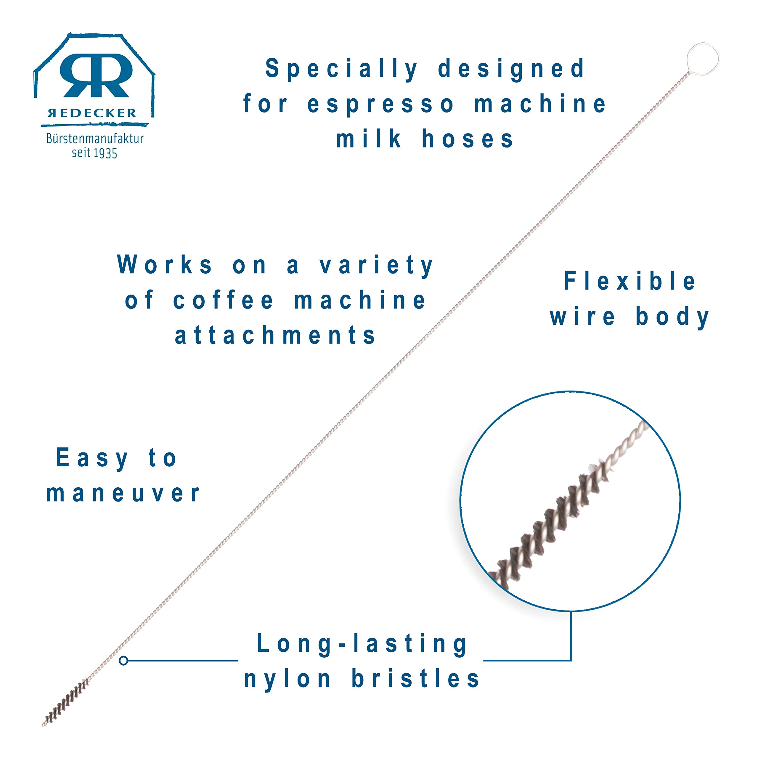 REDECKER Milk Foamer Hose Brush - Ideal for Espresso & Coffee Machine Attachments, Baby Bottle Cleaning, Detailing & More - Durable Nylon Bristles, Flexible Wire Handle, 12-1/2 Inches