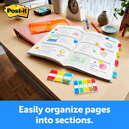 Post-it Tabs, 1 in Solid, Aqua, Lime, Yellow, Red, 22/Color, 88/Dispenser (686-ALYR1IN)