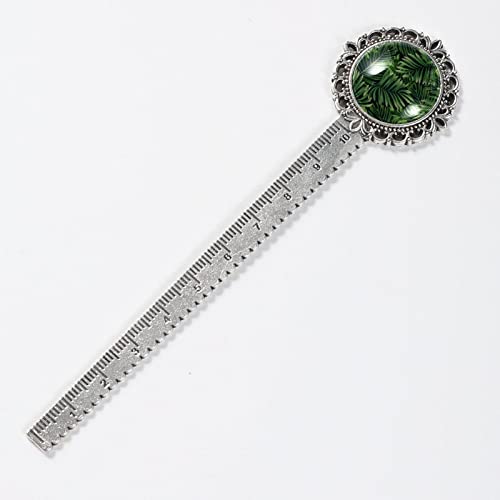 Retro Bookmark with Ruler, Book Markers for Student Kids Teacher Book Lovers, Office School Reading Accessories Gifts, Dark Green Tropical Leaves Pattern