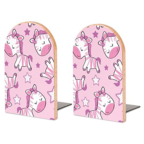 Pack of 2 Bookend Unicorns Pink Non-Slip Book Stand Wooden Bookshelf Books Holder for Home Desk Office Library