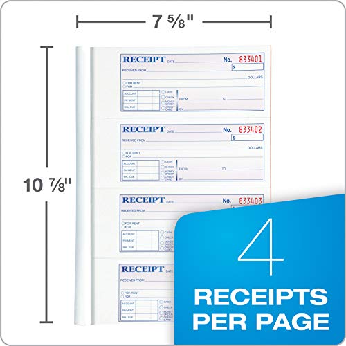 Adams Money and Rent Receipt Books, 3-Part Carbonless, 7-5/8" x 10-7/8", Bound Wraparound Cover, 100 Sets per Book, 4 Receipts per Page, 5 Books per Pack (TC1182-5)