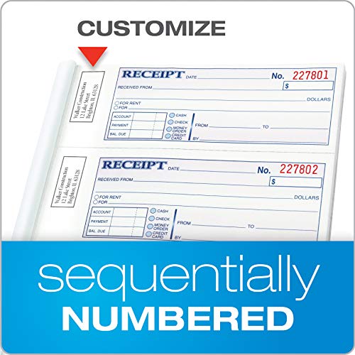 Adams Money and Rent Receipt Books, 3-Part Carbonless, 7-5/8" x 10-7/8", Bound Wraparound Cover, 100 Sets per Book, 4 Receipts per Page, 5 Books per Pack (TC1182-5)