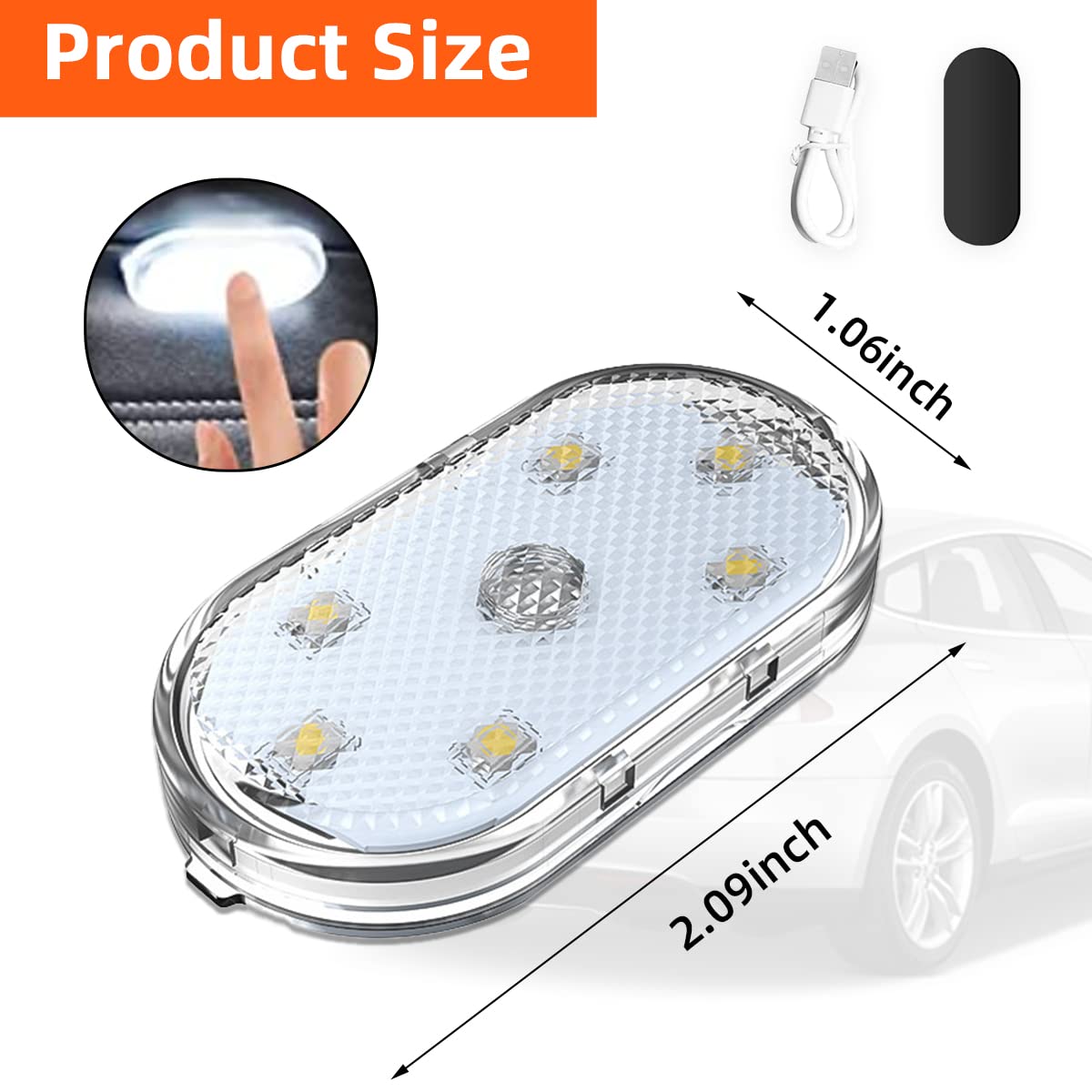 Ziciner 2 PCS Car Led Lights Interior, Super Bright Car Wireless Bulb, USB Rechargeable Auto Led Festoon Bulb, Universal Vehicle Accessories for Cars, Trucks, SUVs, Vans (Colorful, 2 PCS)