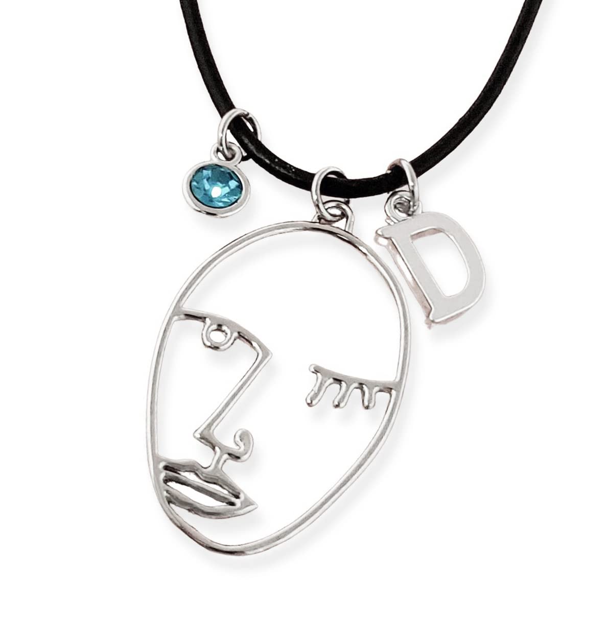 Winking Face Necklace in Silver, Picasso Face Necklace, Artistic Face
