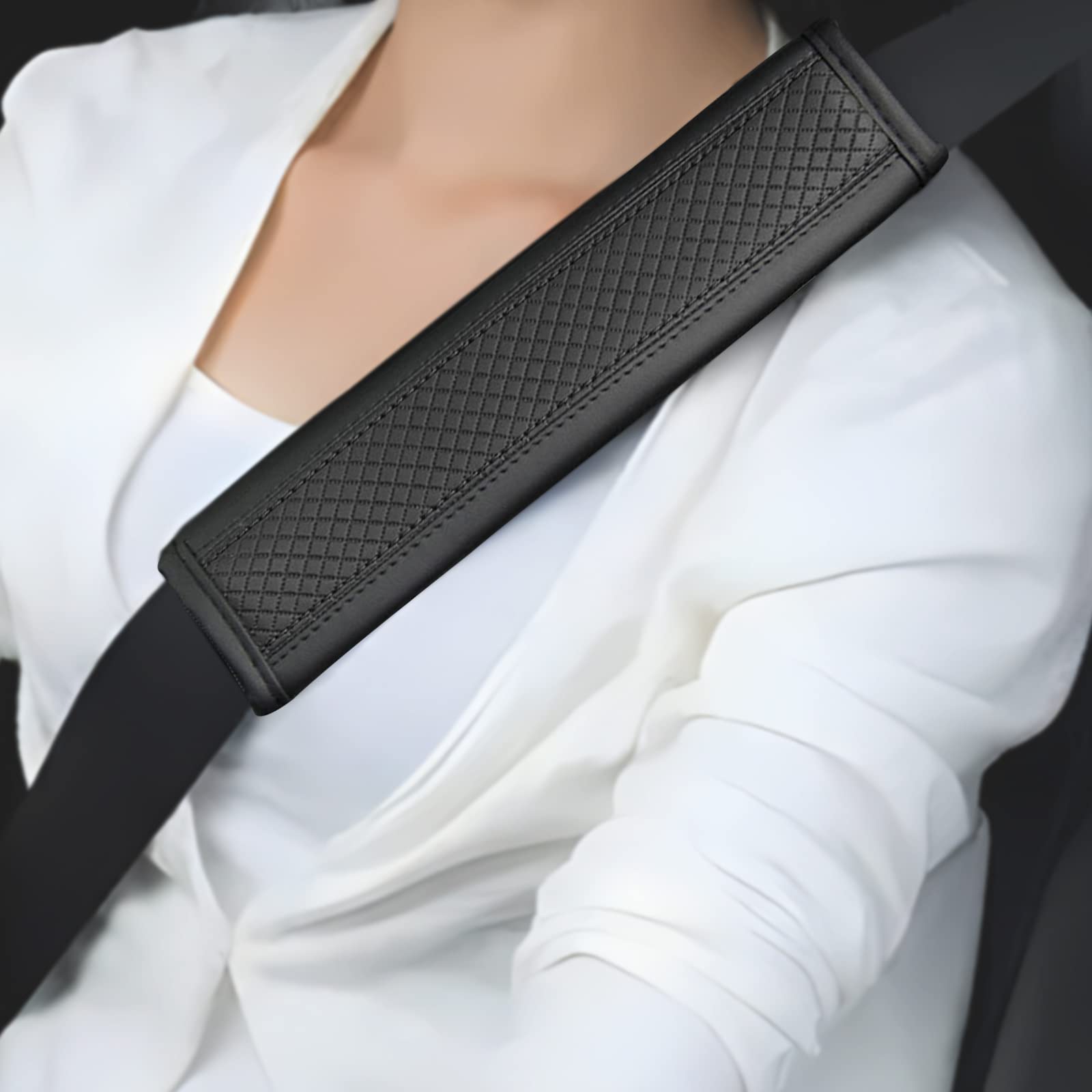 2Pcs Seat Belt Pads Leather Seat Belt Covers, Seat Belt Shoulder Pad to Protect The Shoulder and Neck, Universal Car Seat Belt Pad Cover, Apply to Automotive/Truck/SUV/Backpack Strap(Black)