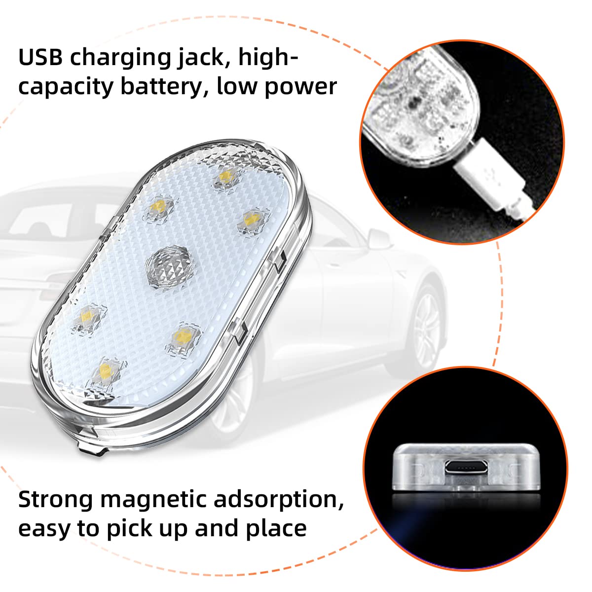 Ziciner 2 PCS Car Led Lights Interior, Super Bright Car Wireless Bulb, USB Rechargeable Auto Led Festoon Bulb, Universal Vehicle Accessories for Cars, Trucks, SUVs, Vans (Colorful, 2 PCS)