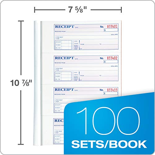 Adams Money and Rent Receipt Books, 3-Part Carbonless, 7-5/8" x 10-7/8", Bound Wraparound Cover, 100 Sets per Book, 4 Receipts per Page, 5 Books per Pack (TC1182-5)