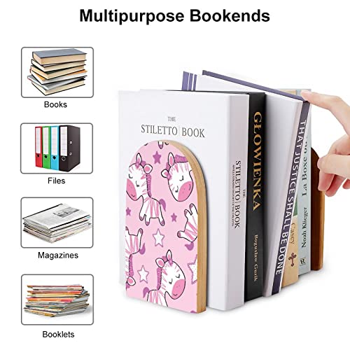 Pack of 2 Bookend Unicorns Pink Non-Slip Book Stand Wooden Bookshelf Books Holder for Home Desk Office Library