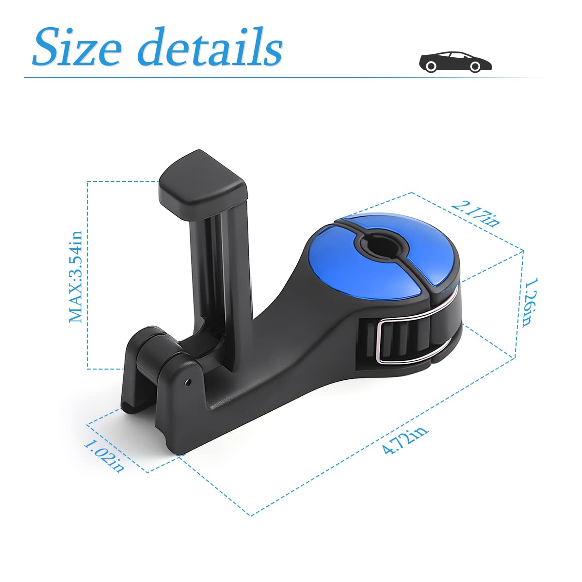 2PCS Car Headrest Hidden Hook, 2 in 1 Multifunctional Car Seat Back Hanger Storage Hook with Phone Holder, Automotive 360° Rotation Headrest Purse Handbag Holder Universal for Toys Groceries (Blue)