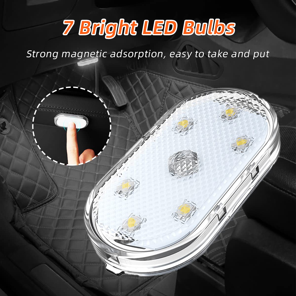 Ziciner 2 PCS Car Led Lights Interior, Super Bright Car Wireless Bulb, USB Rechargeable Auto Led Festoon Bulb, Universal Vehicle Accessories for Cars, Trucks, SUVs, Vans (Colorful, 2 PCS)