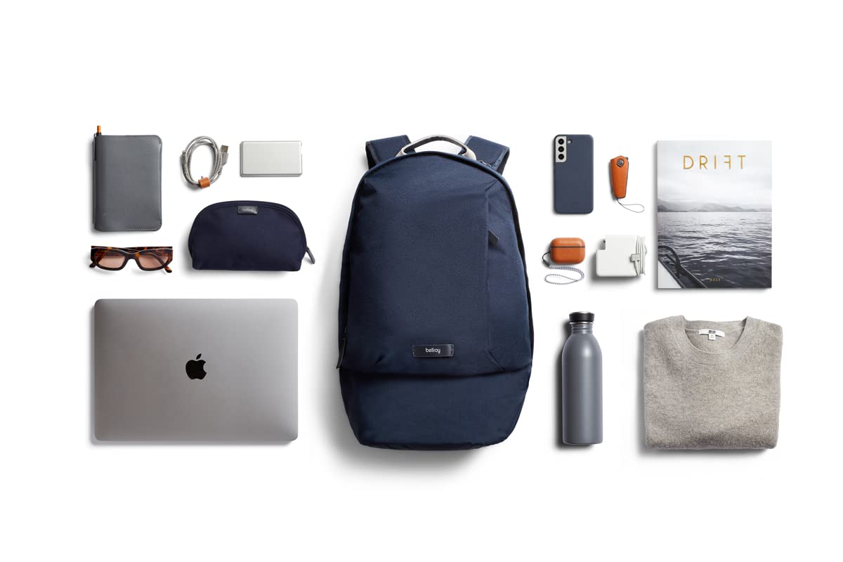 Bellroy Classic Backpack, Second Edition (Unisex Everyday Backpack, Fits 15 Inch Laptop, 20 Liter Capacity, Water-resistant Woven Fabric, Slim Design) - Navy