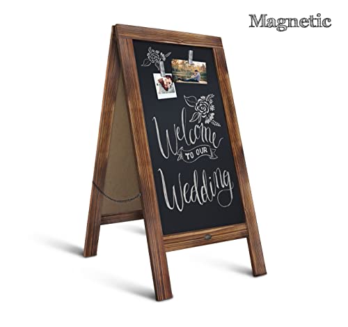 HBCY Creations 40" x 20" Rustic Brown Solid Pine Wood A-Frame Magnetic Chalk Board Sign, Menu Chalkboard, Framed Chalkboard, Outdoor Sign, Standing Chalkboard, Sandwich Board