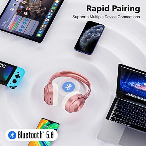 Noise Cancelling Headphones Wireless Bluetooth: Foldable Over Ear Headphones with Microphone 40H Playtime Deep Bass Memory Foam Ear Cups for Laptop,TV,Travel,Work
