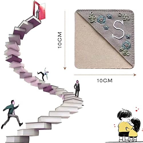 Personalized Hand Embroidered Corner Bookmark,Hand Stitched Felt Corner Bookmark,Cute Flower Letter Embroidery Bookmarks for Book Reading Lovers Meaningful Gift(4 PCS)