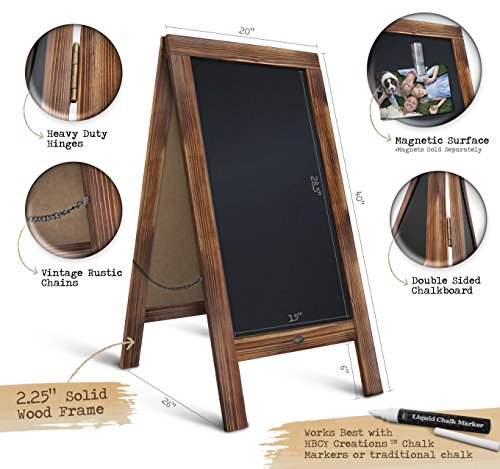 HBCY Creations 40" x 20" Rustic Brown Solid Pine Wood A-Frame Magnetic Chalk Board Sign, Menu Chalkboard, Framed Chalkboard, Outdoor Sign, Standing Chalkboard, Sandwich Board