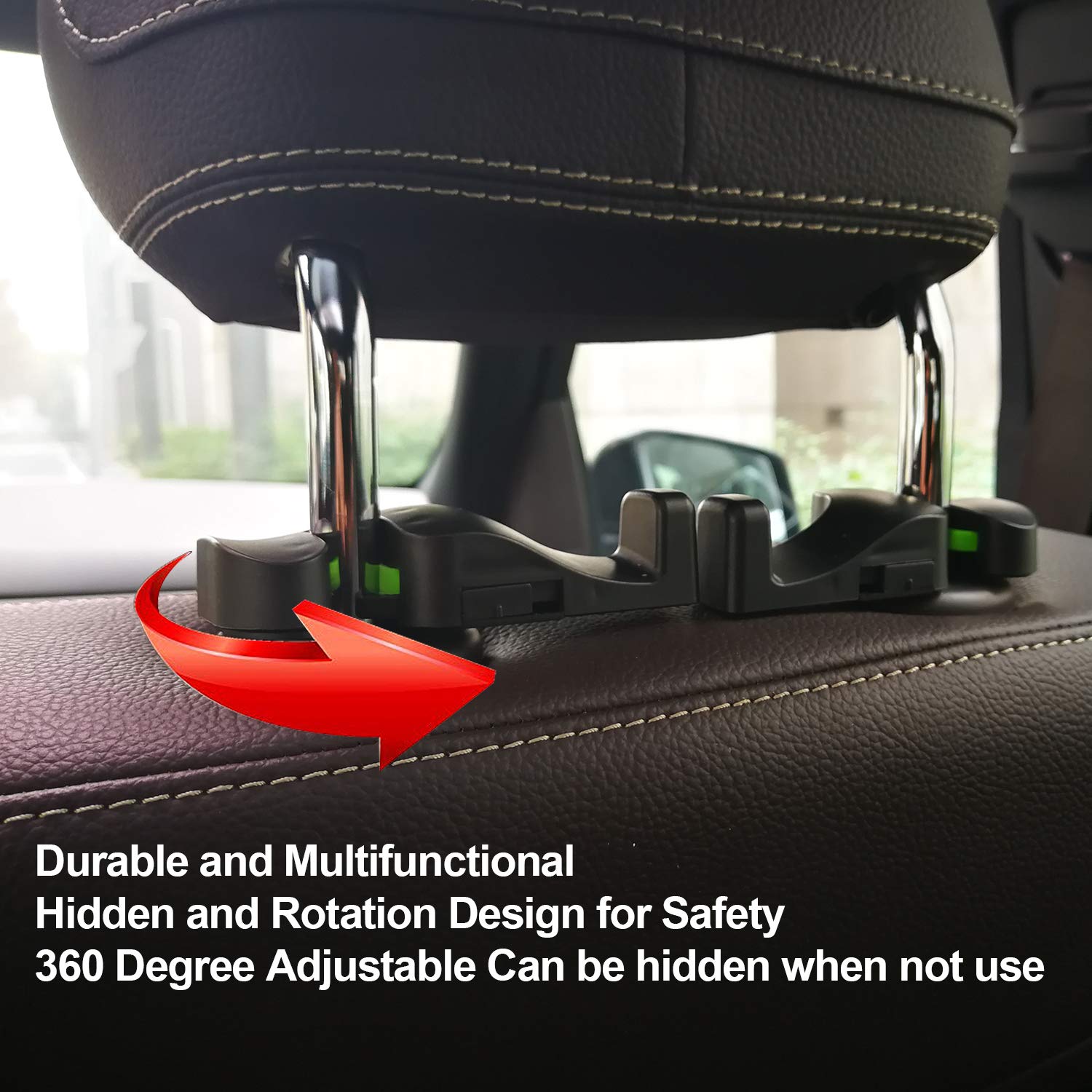 A ABIGAIL Car Headrest Hooks Universal Vehicle SUV Organizer Car Back Seat Headrest Hanger Holder Hook for Bag Purse Cloth Grocery-Black Set of 2 A7836F