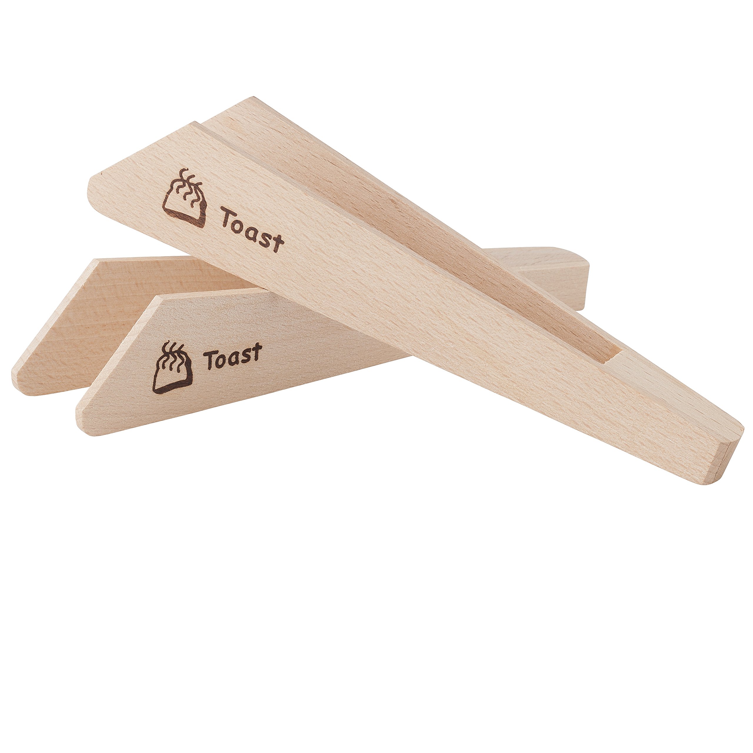Redecker Untreated Beechwood Toast Tongs, Set of 2, Non-Conductive Natural Material, Safely Retrieve and Serve Toast, 7 inches, Made in Slovenia