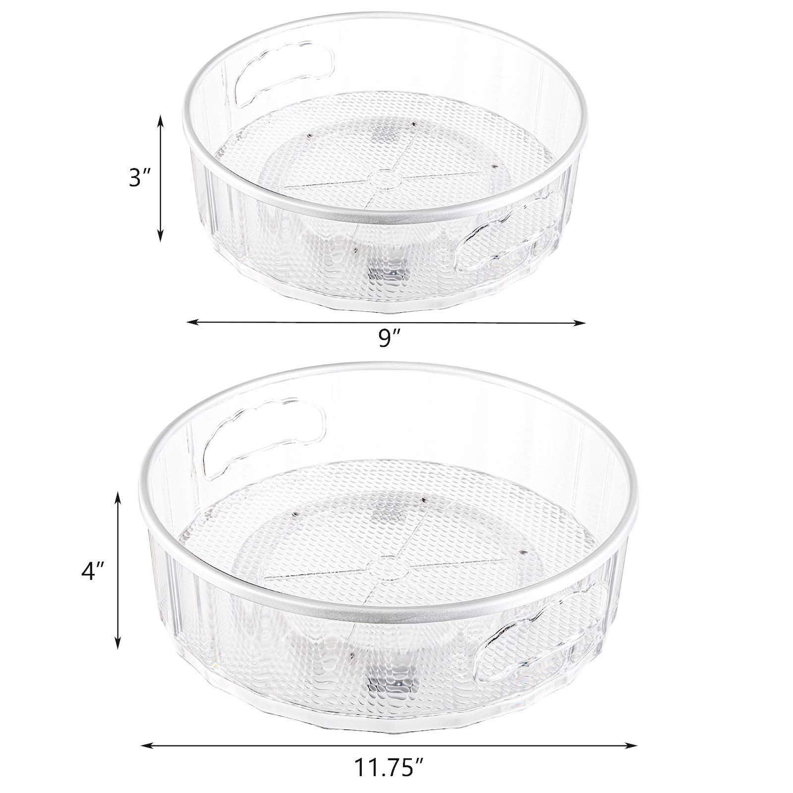 Hedume Set of 2 Lazy Susan Turntable with Handle, Basics Plastic Kitchen Turntable, Multifunctional Spice Racks Organizer, 360 Degree Rotating Food Storage Container for Refrigerator or Countertop