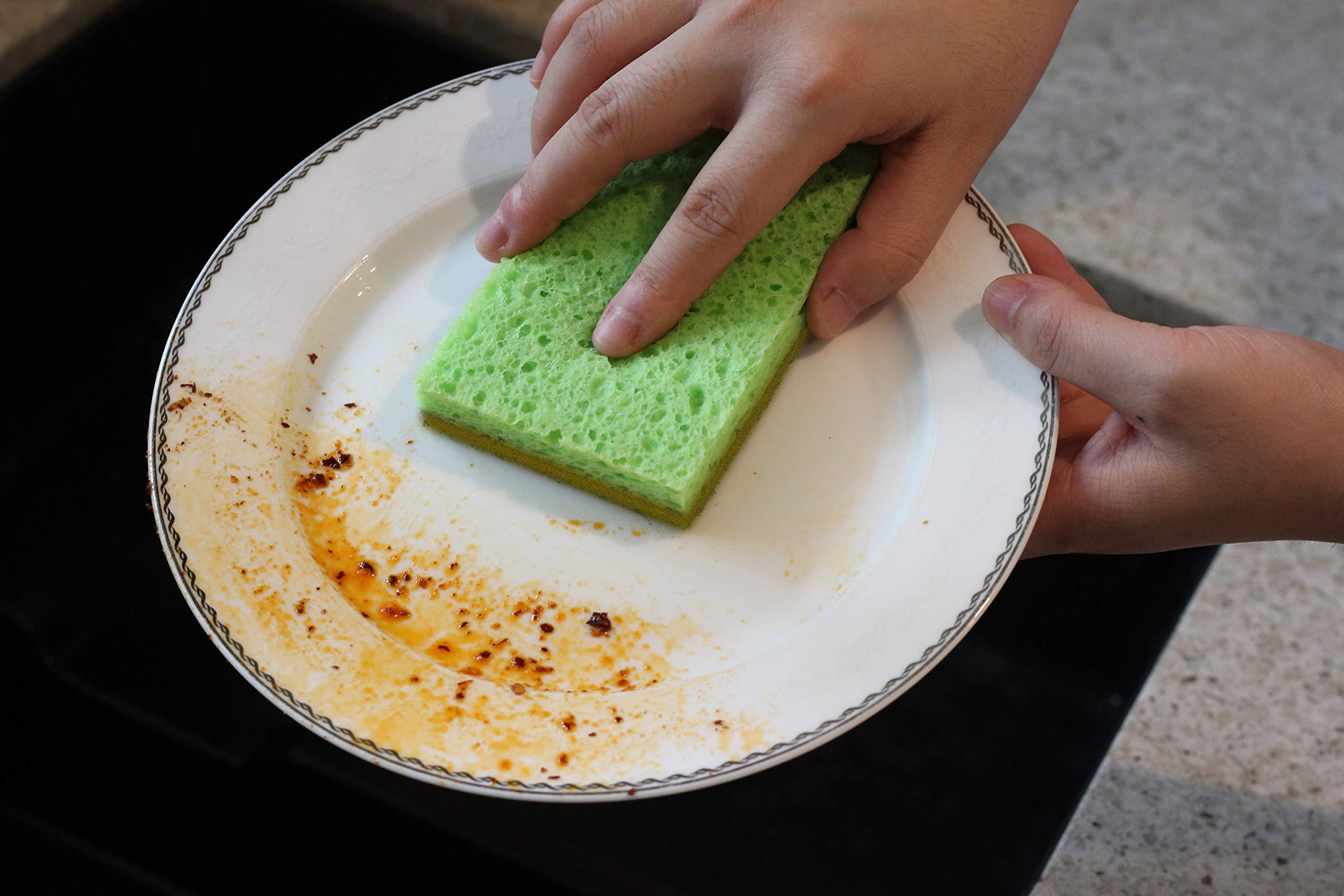 Natural Sponge by Scrubit - 24-Pack - Biodegradable Cellulose Natural Sponges for Dishes with a Tough Eco-Friendly Scouring Pad for Kitchen and Bathroom – Non-Stick Plant-Based Compostable Sponges