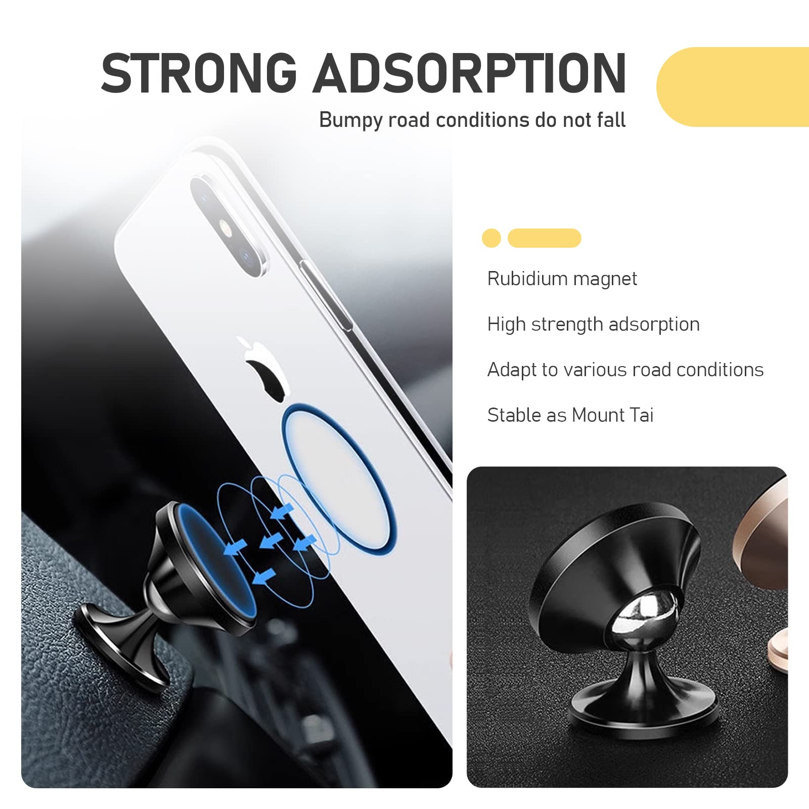 QODOLSI 2 PCS Car Phone Holder, Universal Dashboard Car Mount, Portable Adjustable Cell Phone Mount for Car, Suitable for All Smartphones (Black), QOCTZJ701BL-2PS