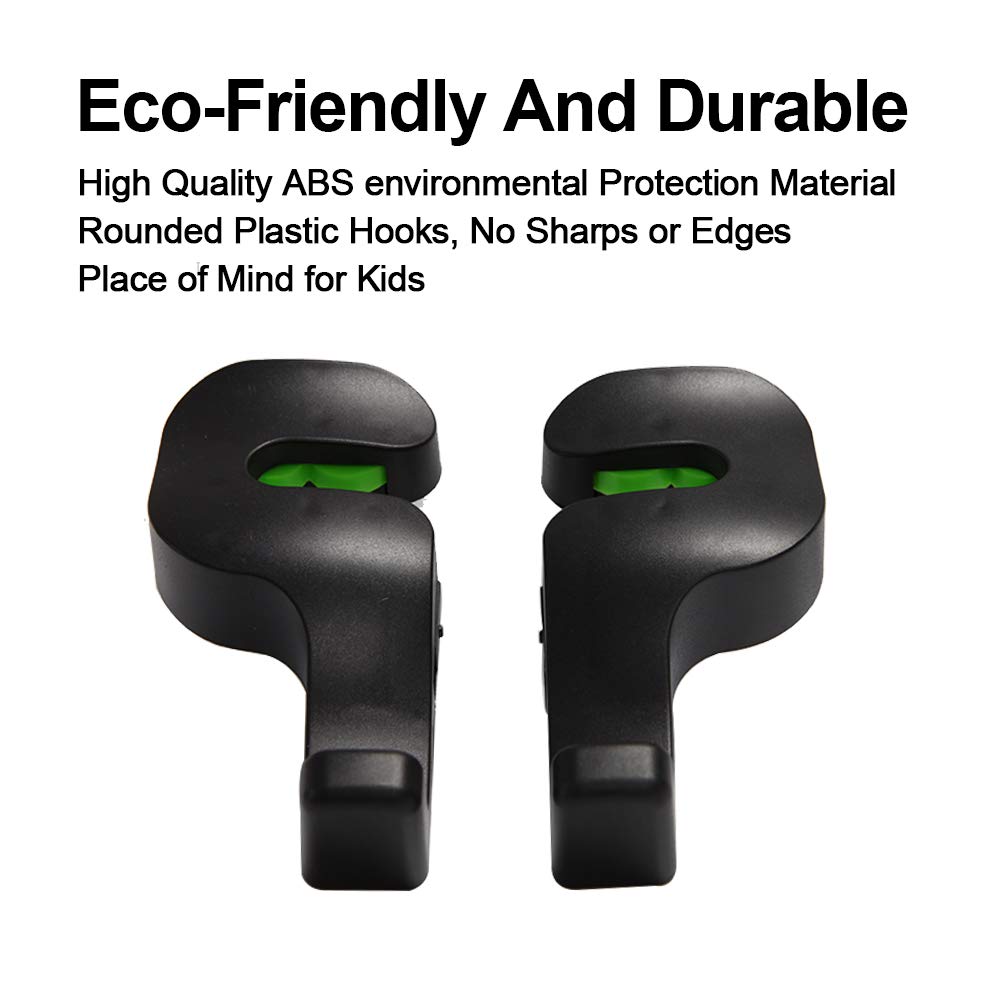 A ABIGAIL Car Headrest Hooks Universal Vehicle SUV Organizer Car Back Seat Headrest Hanger Holder Hook for Bag Purse Cloth Grocery-Black Set of 2 A7836F