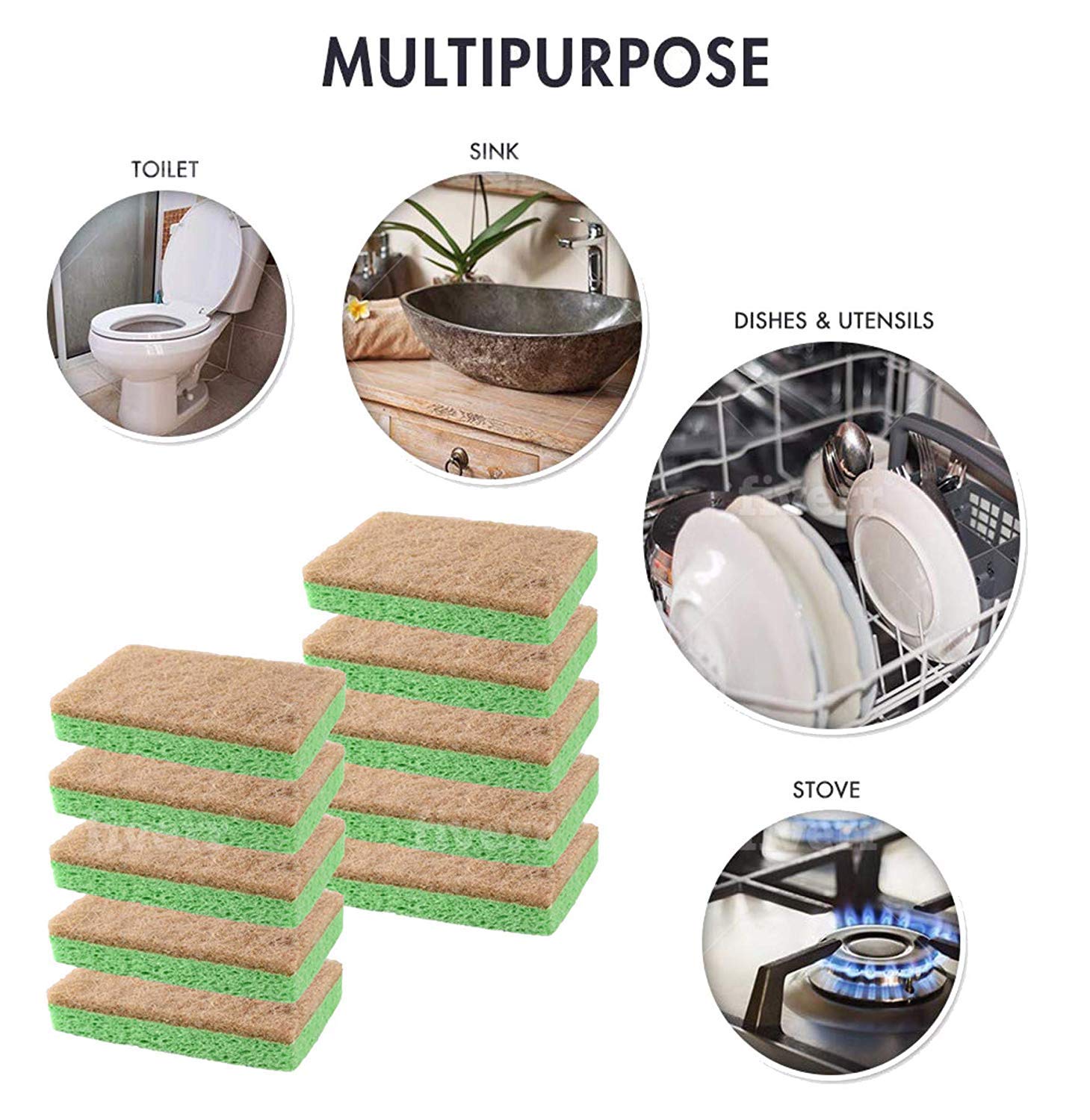 Natural Sponge by Scrubit - 24-Pack - Biodegradable Cellulose Natural Sponges for Dishes with a Tough Eco-Friendly Scouring Pad for Kitchen and Bathroom – Non-Stick Plant-Based Compostable Sponges