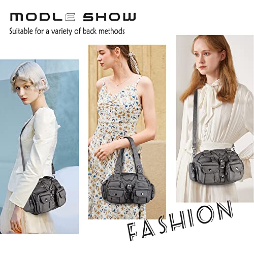 Angel Kiss Hobo Crossbody Purses for Women Shoulder Bag Multipocket Soft Hobo Purses Removable Strap Leather Handbags