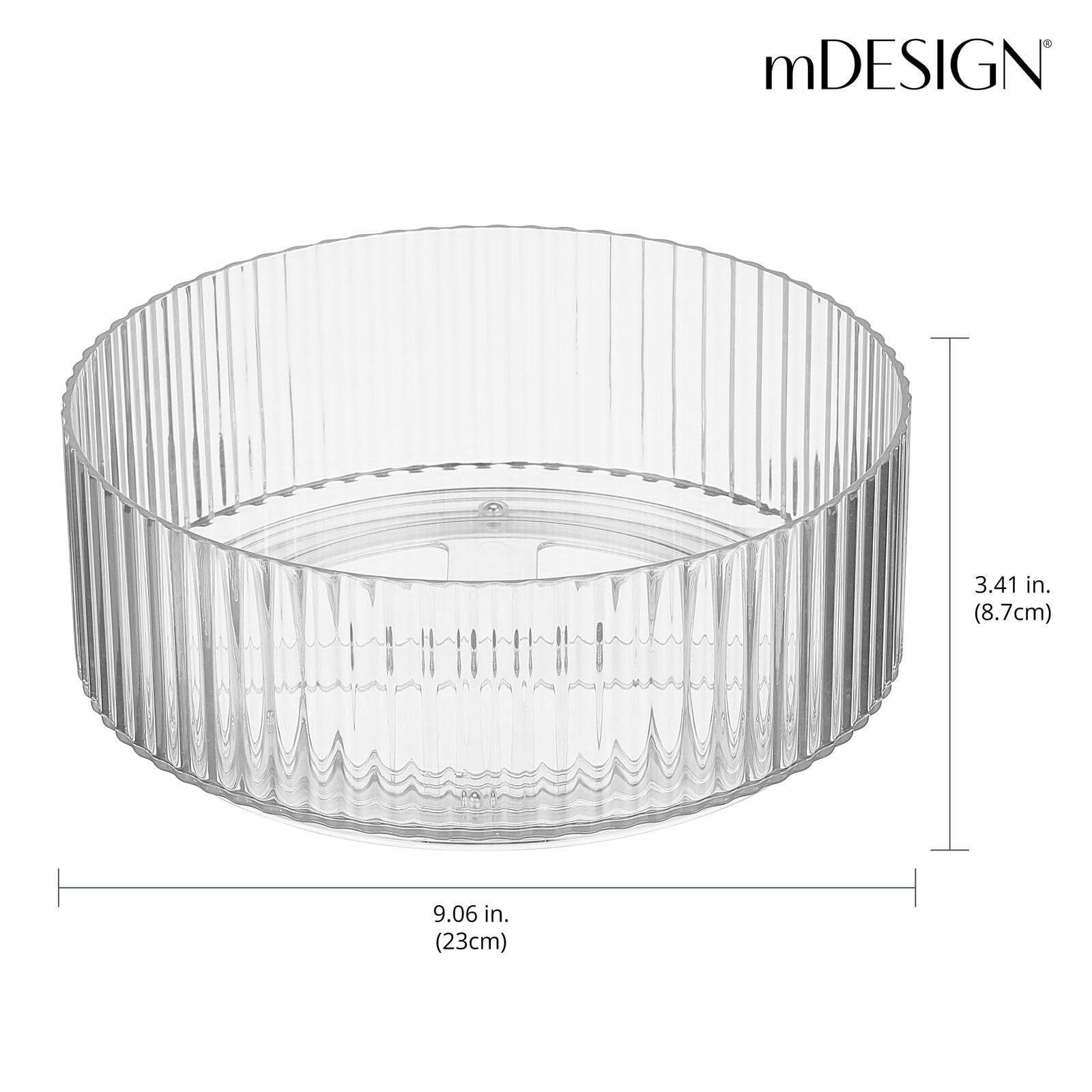 mDesign Fluted Lazy Susan Turntable Plastic Spinner for Kitchen and Bathroom Cabinet, Cupboard, Countertop Organizing, Rotating Organizer for Condiments, Jewelry, Accessories, 9" Round - 2 Pack, Clear