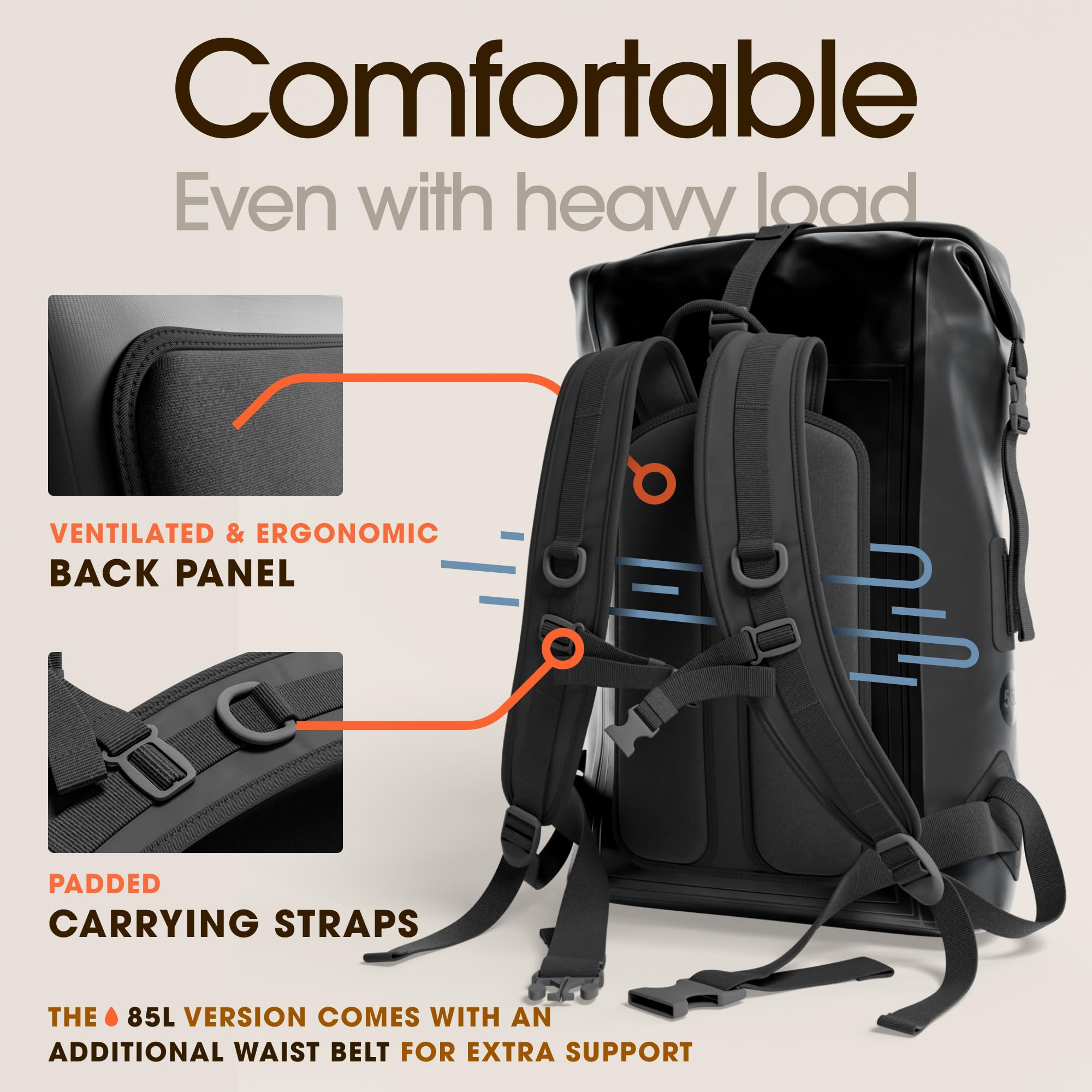 Earth Pak Waterproof Backpack - Heavy Duty Hiking Backpack - Roll-Top Closure - Waterproof Bag - Cushioned Dry Bags Waterproof w/ IPX8 Waterproof Phone Case - Wet Bag for Hiking, Kayak(Black, 35L)