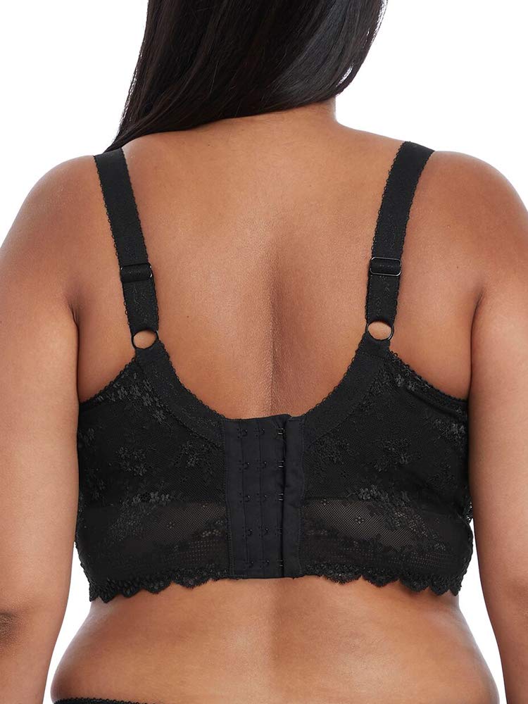 Elomi Women's Charley Bralette: Fashion-Forward Longline Style with Plunge Neckline. Three-Piece Cups, Stretch Lace, Diamond Mesh Fabric. UK Sizes E-HH, US Sizes DDD-L Black