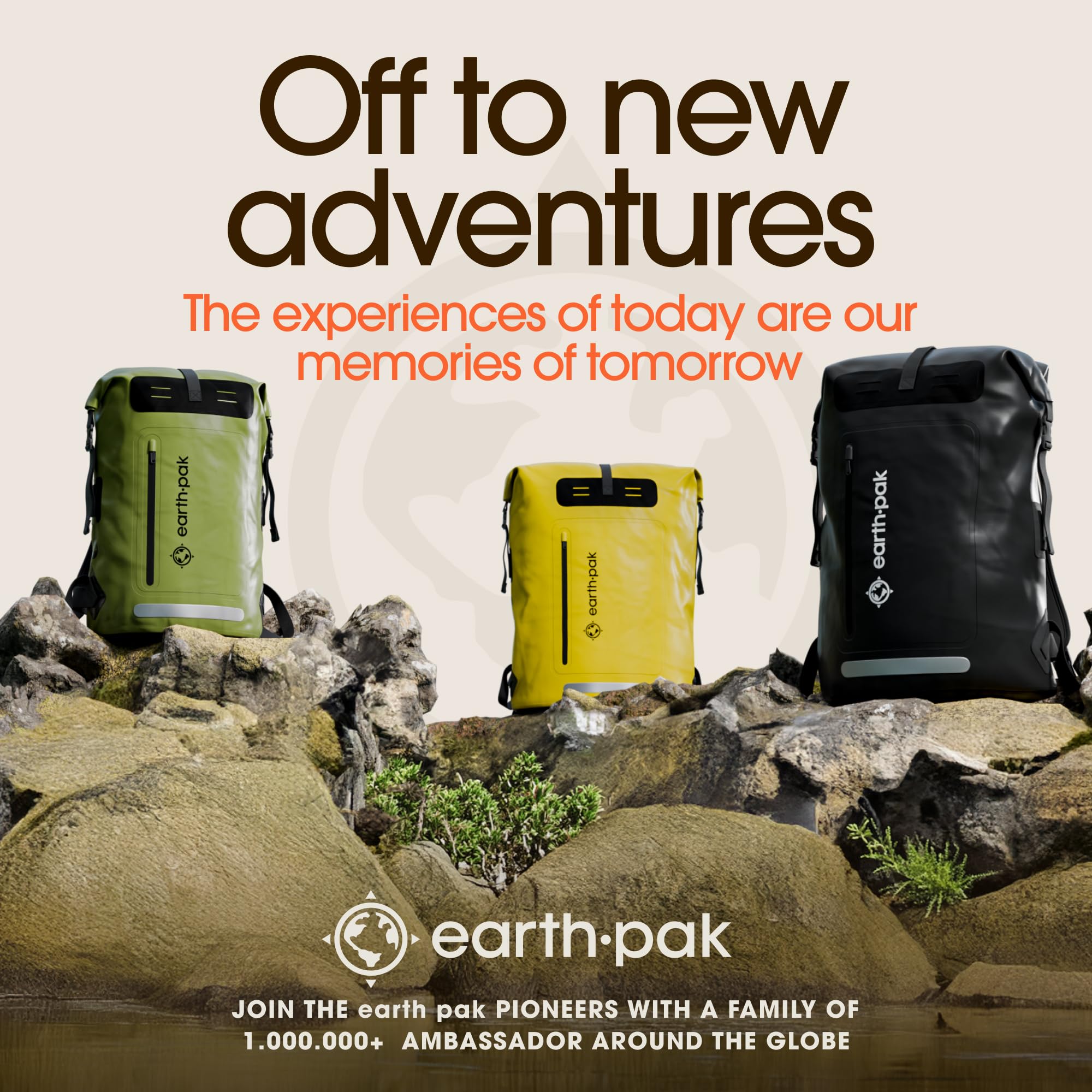 Earth Pak Waterproof Backpack - Heavy Duty Hiking Backpack - Roll-Top Closure - Waterproof Bag - Cushioned Dry Bags Waterproof w/ IPX8 Waterproof Phone Case - Wet Bag for Hiking, Kayak(Black, 35L)