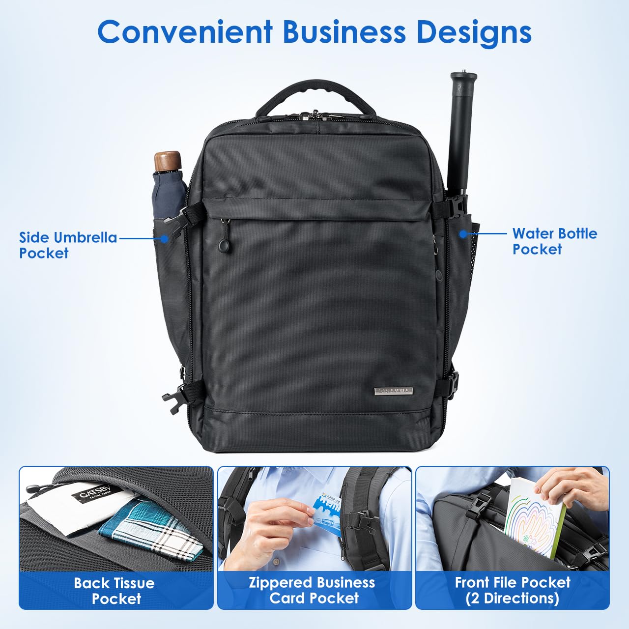 SANWA 15.6-inch Laptop Computer Backpack with USB Charging Port, Water Resistant, Anti Theft Business Briefcases, Shoulder Bag Handbag, Compatible with MacBook Dell Notebook, School, for Men/Women