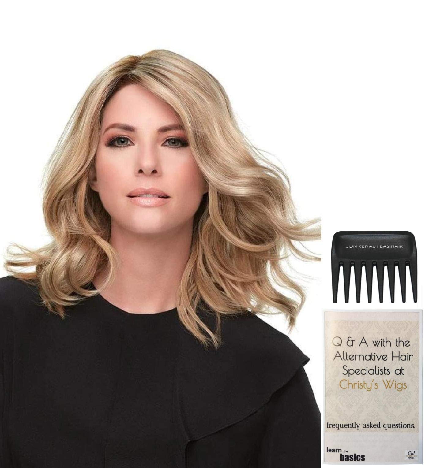Bundle - 3 item: Top Smart Wavy 12" Hair Topper by Jon Renau, Christy's Wigs Q & A Booklet & Wide Tooth Comb - Color: 1B