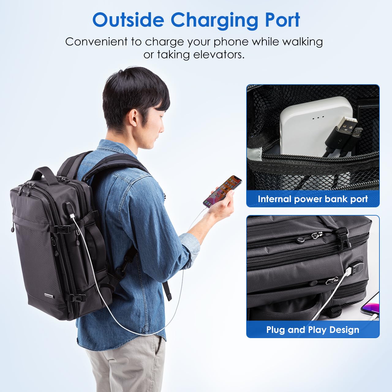 SANWA 15.6-inch Laptop Computer Backpack with USB Charging Port, Water Resistant, Anti Theft Business Briefcases, Shoulder Bag Handbag, Compatible with MacBook Dell Notebook, School, for Men/Women