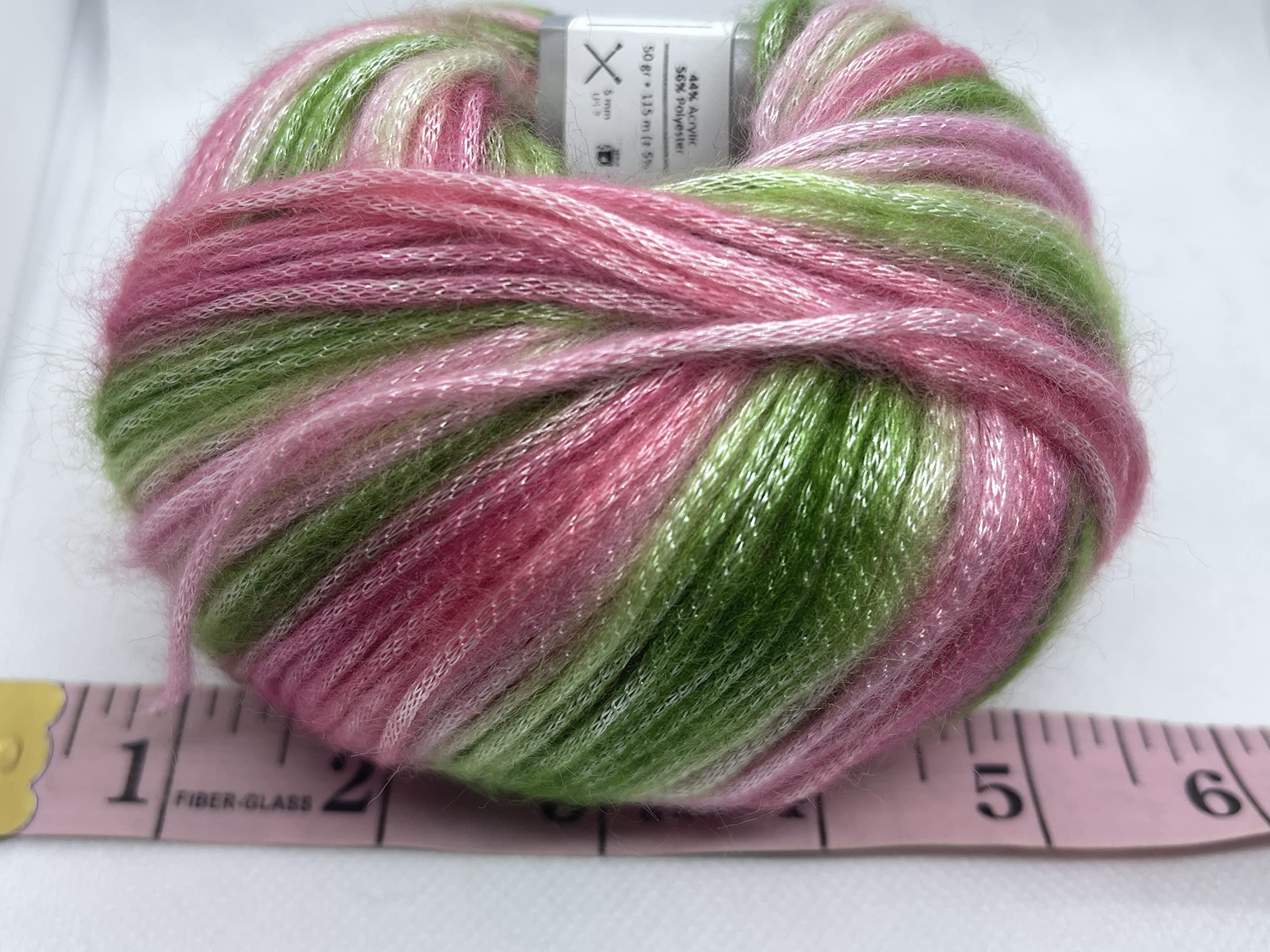 Strawberries & Limes (Pinks & Greens) Picasso Fuzzy with Subtle Sheen Yarn, Polyester, Acrylic Blend 50 gram 125 Yards