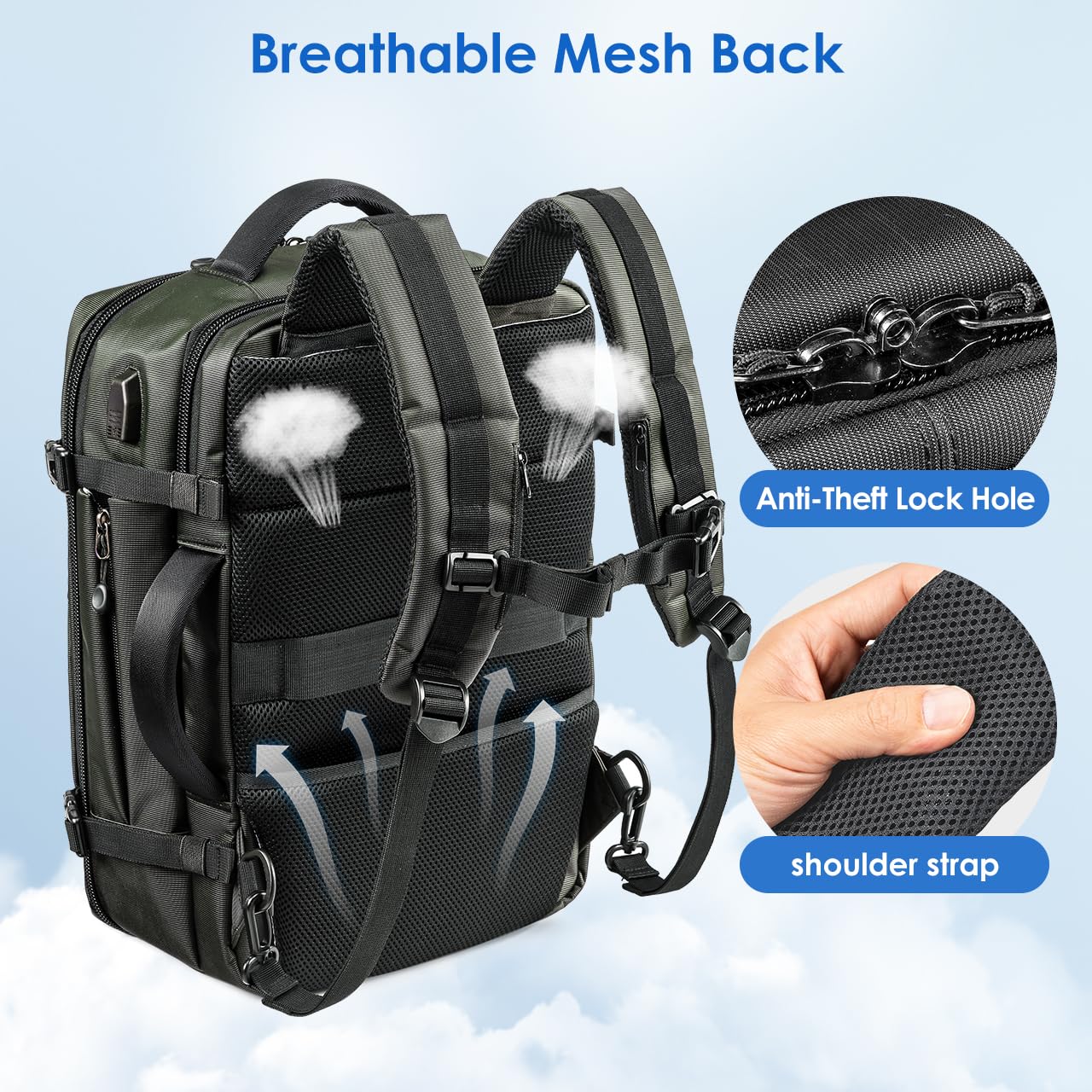 SANWA 15.6-inch Laptop Computer Backpack with USB Charging Port, Water Resistant, Anti Theft Business Briefcases, Shoulder Bag Handbag, Compatible with MacBook Dell Notebook, School, for Men/Women