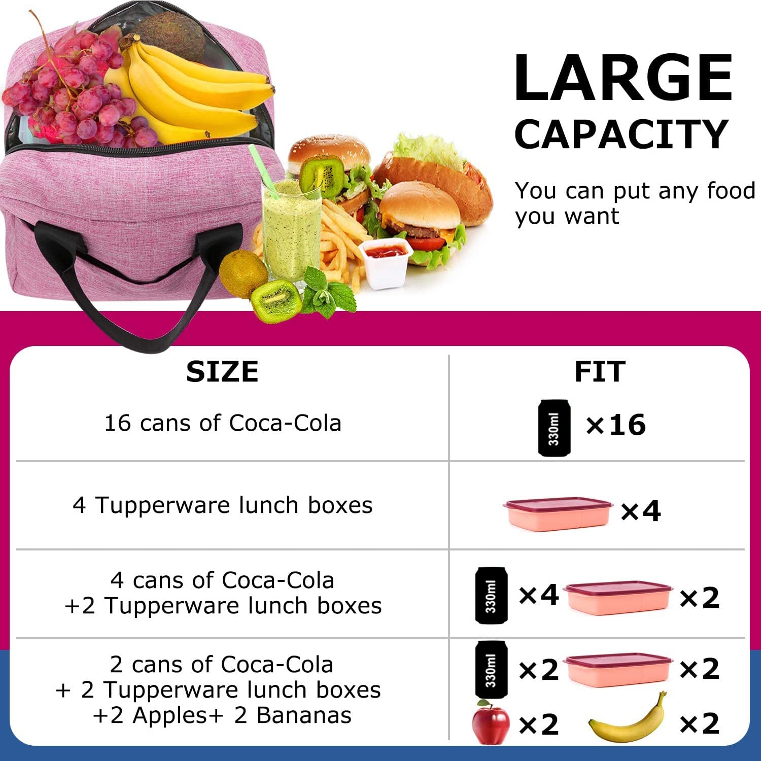 Lunch Bag for Men & Women Insulated Lunch Bags Large Box for Work Adult Reusable Lunch boxes Cooler Tote (Pink)