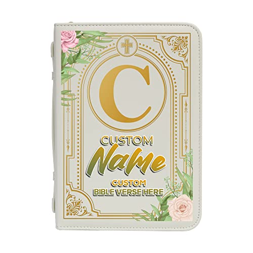 9.6x6.6 Inch Personalized Bible Cover, Custom Bible Cover – Personalized Leatherette Bible Cover and Carrying Case with Handle, Womens Bible Case - White Small (Design 1)