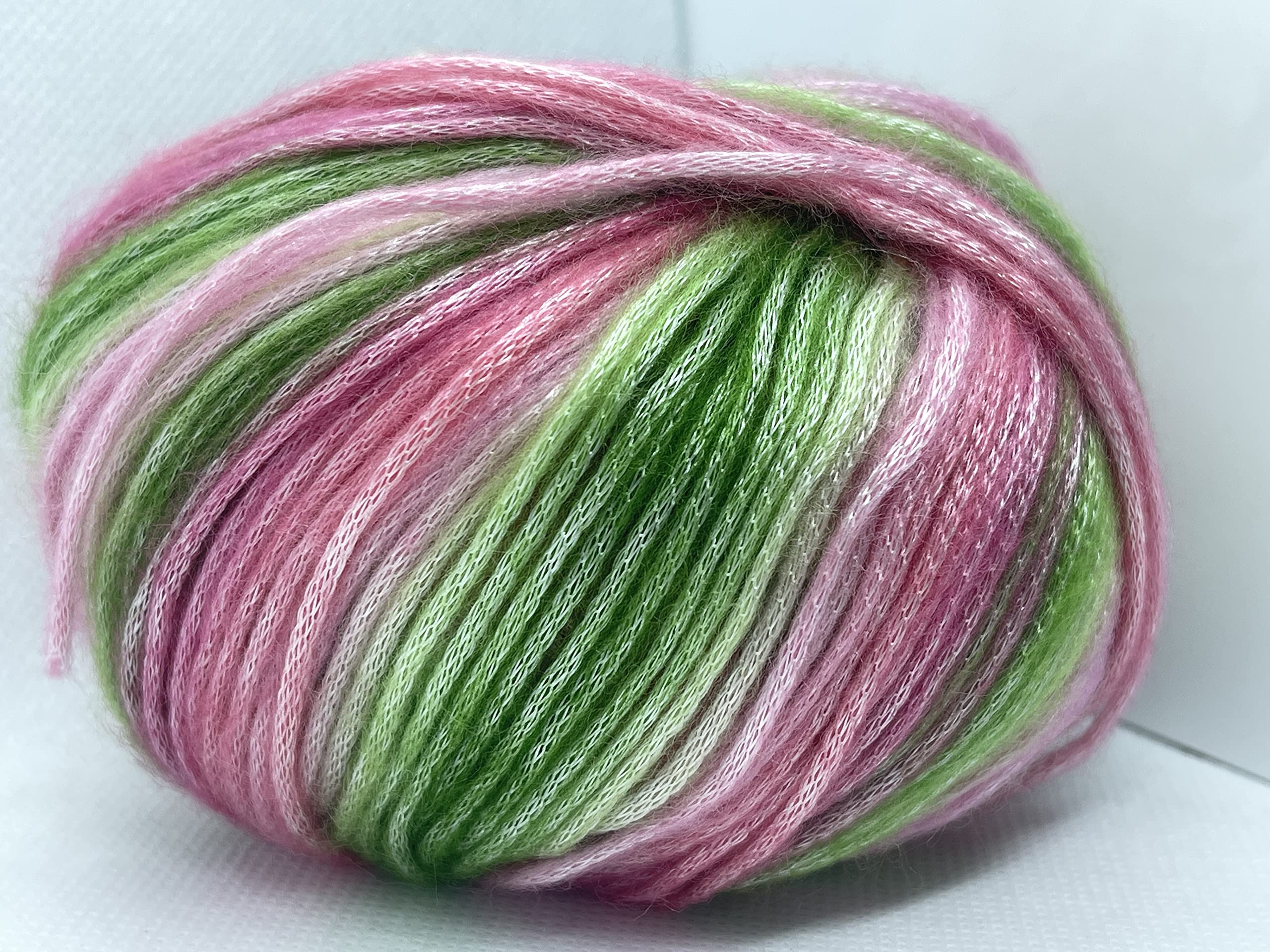 Strawberries & Limes (Pinks & Greens) Picasso Fuzzy with Subtle Sheen Yarn, Polyester, Acrylic Blend 50 gram 125 Yards