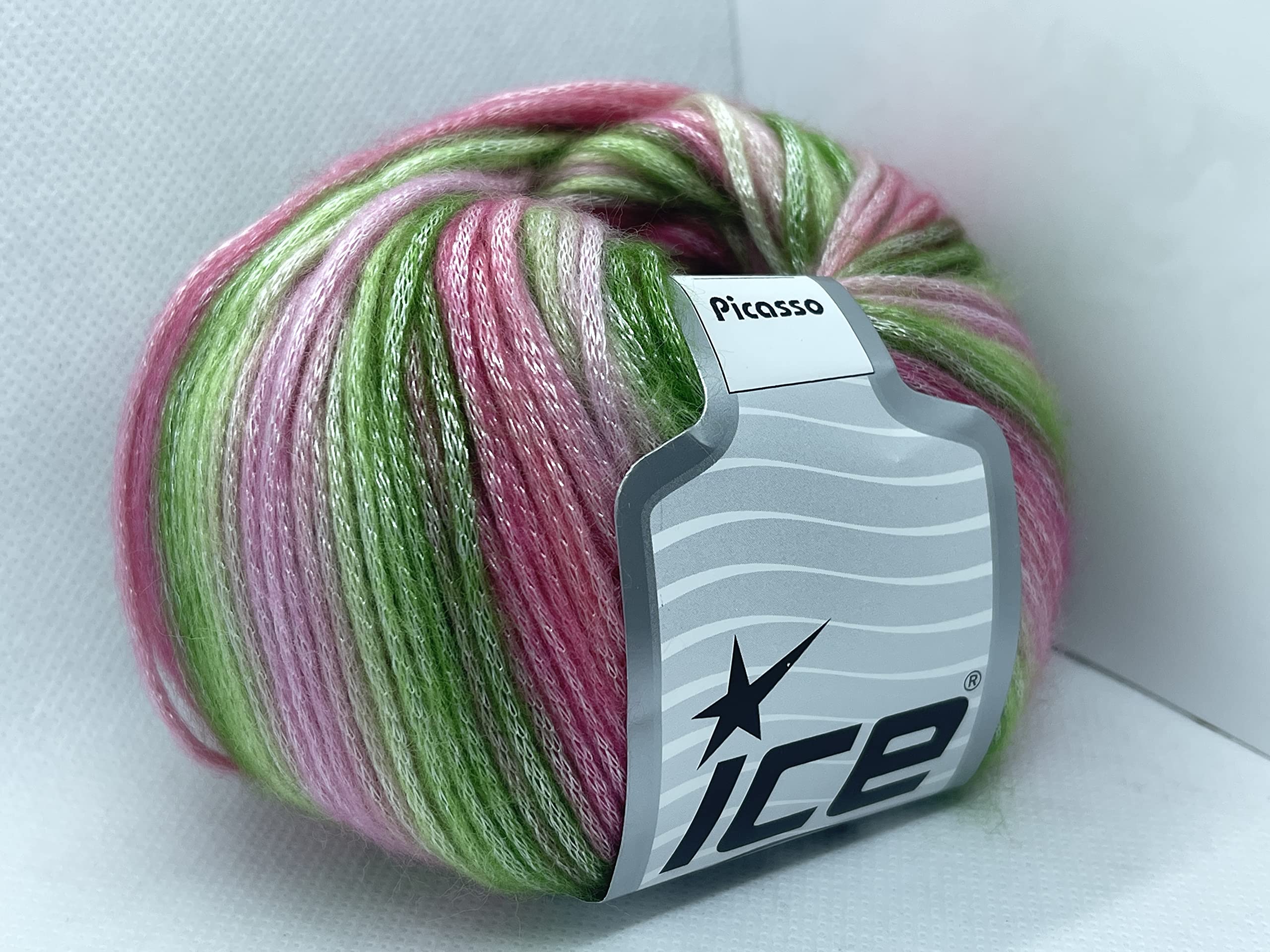 Strawberries & Limes (Pinks & Greens) Picasso Fuzzy with Subtle Sheen Yarn, Polyester, Acrylic Blend 50 gram 125 Yards