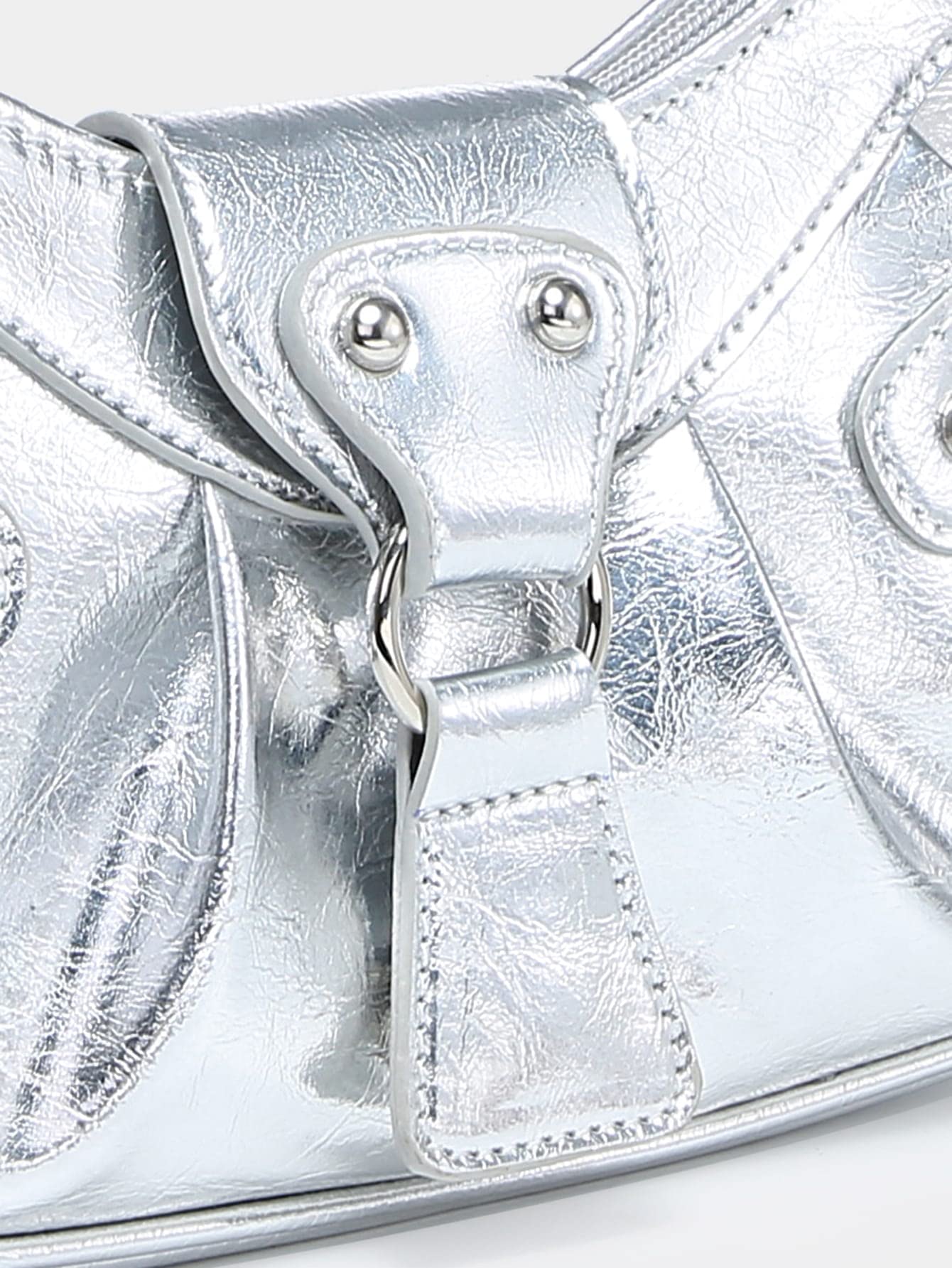 Verdusa Women's Pleated Hobo Shoulder Bag Metallic PU Leather Clutch Handbag Silver one-size