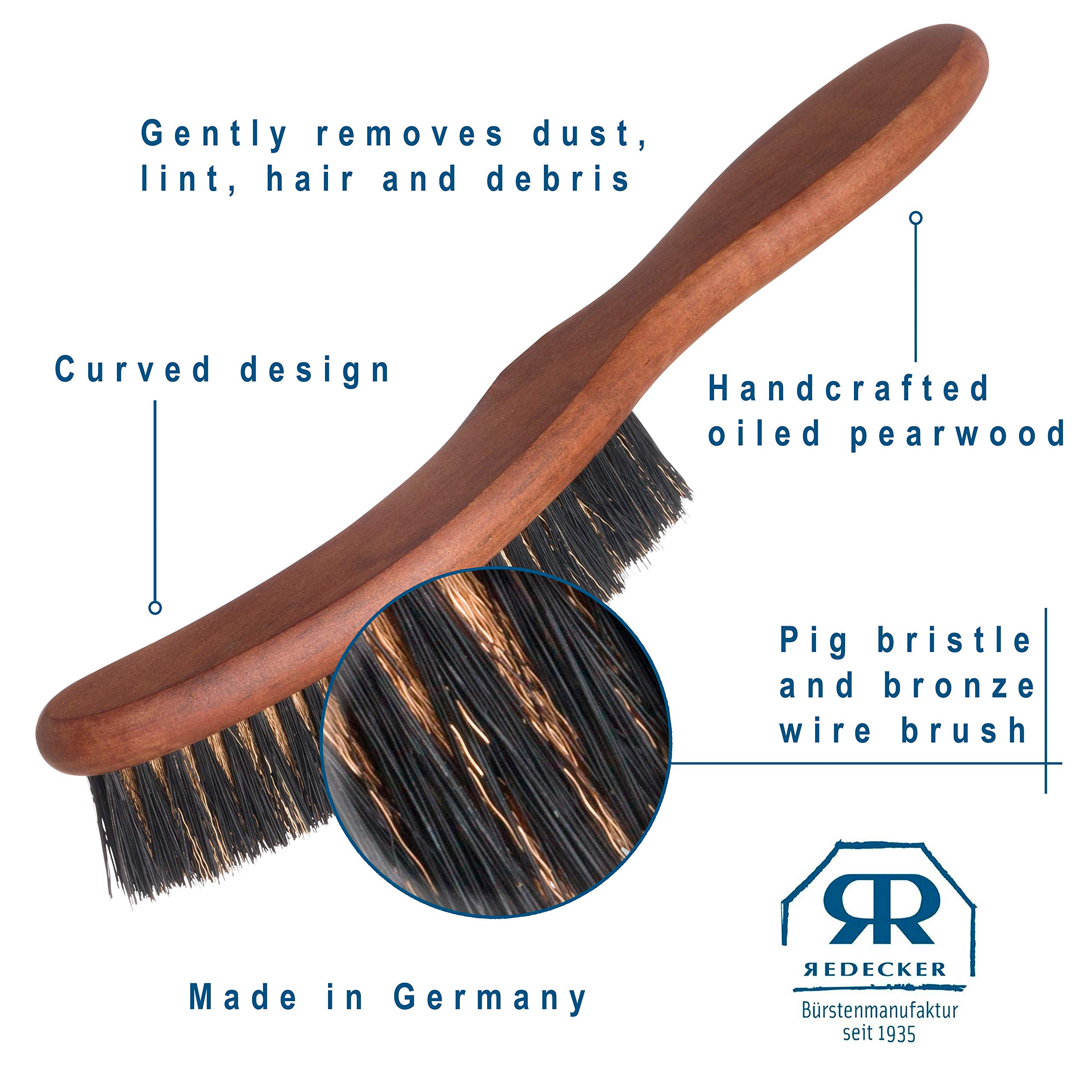 Redecker Natural Pig Bristle/Bronze Wire Hat Brush with Oiled Pearwood Handle, 9-1/4-Inches