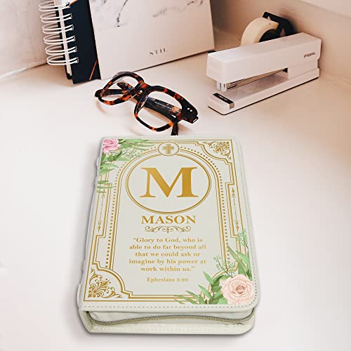9.6x6.6 Inch Personalized Bible Cover, Custom Bible Cover – Personalized Leatherette Bible Cover and Carrying Case with Handle, Womens Bible Case - White Small (Design 1)