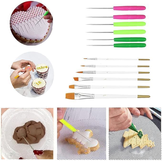 Cookie Decorating Kit Supplies Including 2 Acrylic Cookie Turntable 6 Cookie Scribe Needle 4 Silicone Mesh Mats 6 Cookie Decoration Brushes 8 Rubber Feet Bumpers (Style 1 26 PCS)