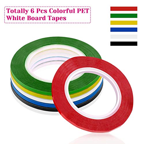 Cridoz 6 Rolls 1/8 Whiteboard Tape Thin White Board Tape Lines Pinstripe Dry Erase Art Tape Graphic Chart Grid Electrical Tape, 108 Feet Per Roll
