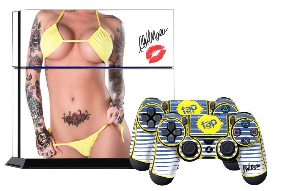 Ps4 Console Designer Skin for Sony Playstation 4 System Plus Two(2) Decals For: Ps4 Dualshock Controller - Christy Mack Supaclean