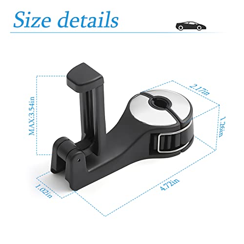 2PCS Car Headrest Hidden Hook, 2 in 1 Multifunctional Car Seat Back Hanger Storage Hook with Phone Holder, Automotive 360° Rotation Headrest Purse Handbag Holder Universal for Toys Groceries (Silver)