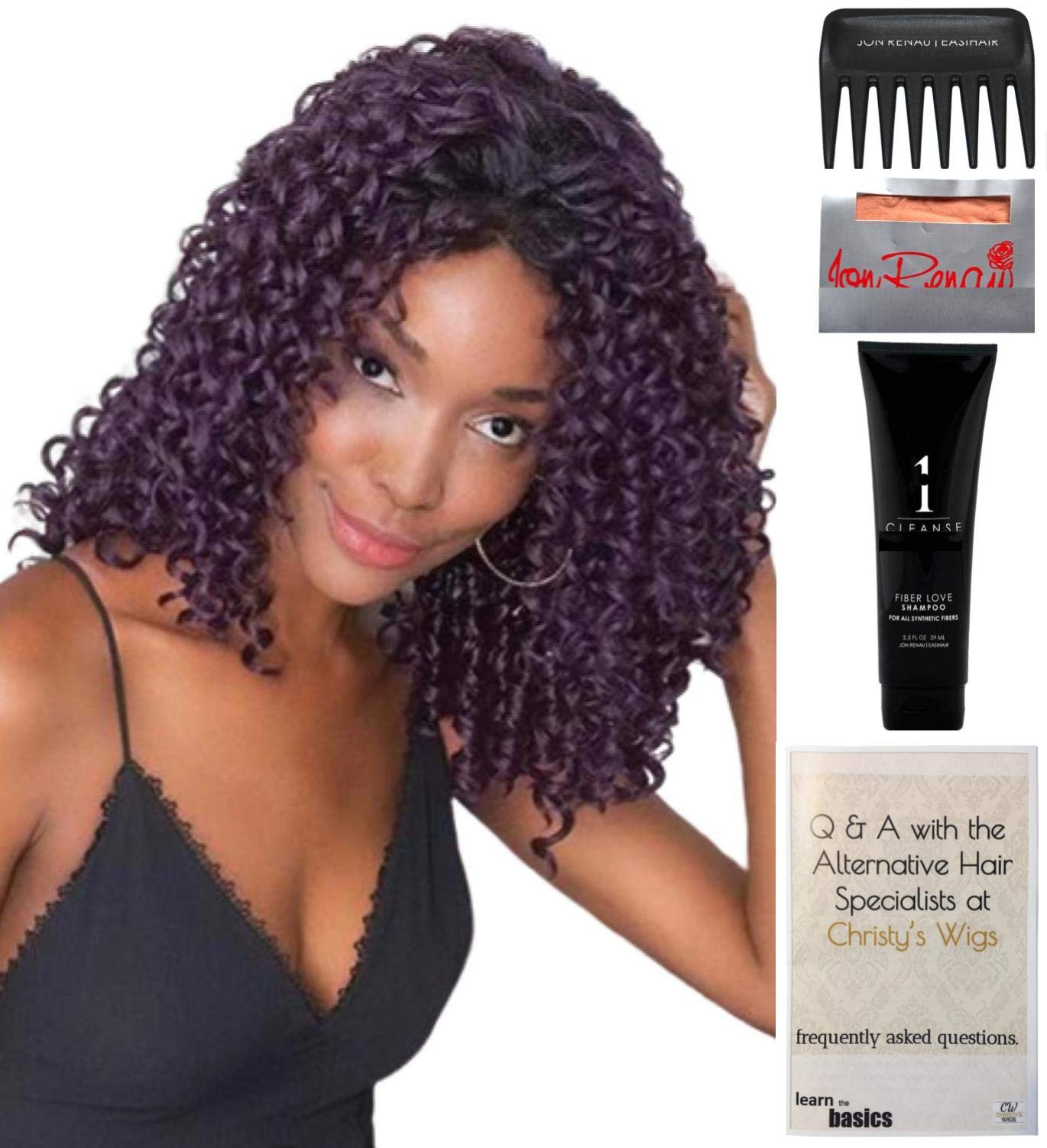 Bundle - 5 items: Diva Wig by Rene Paris, Christy's Wigs Q & A Booklet, 2oz Travel Size Wig Shampoo, Wig Cap & Wide Tooth Comb - Color: Hot Chocolate