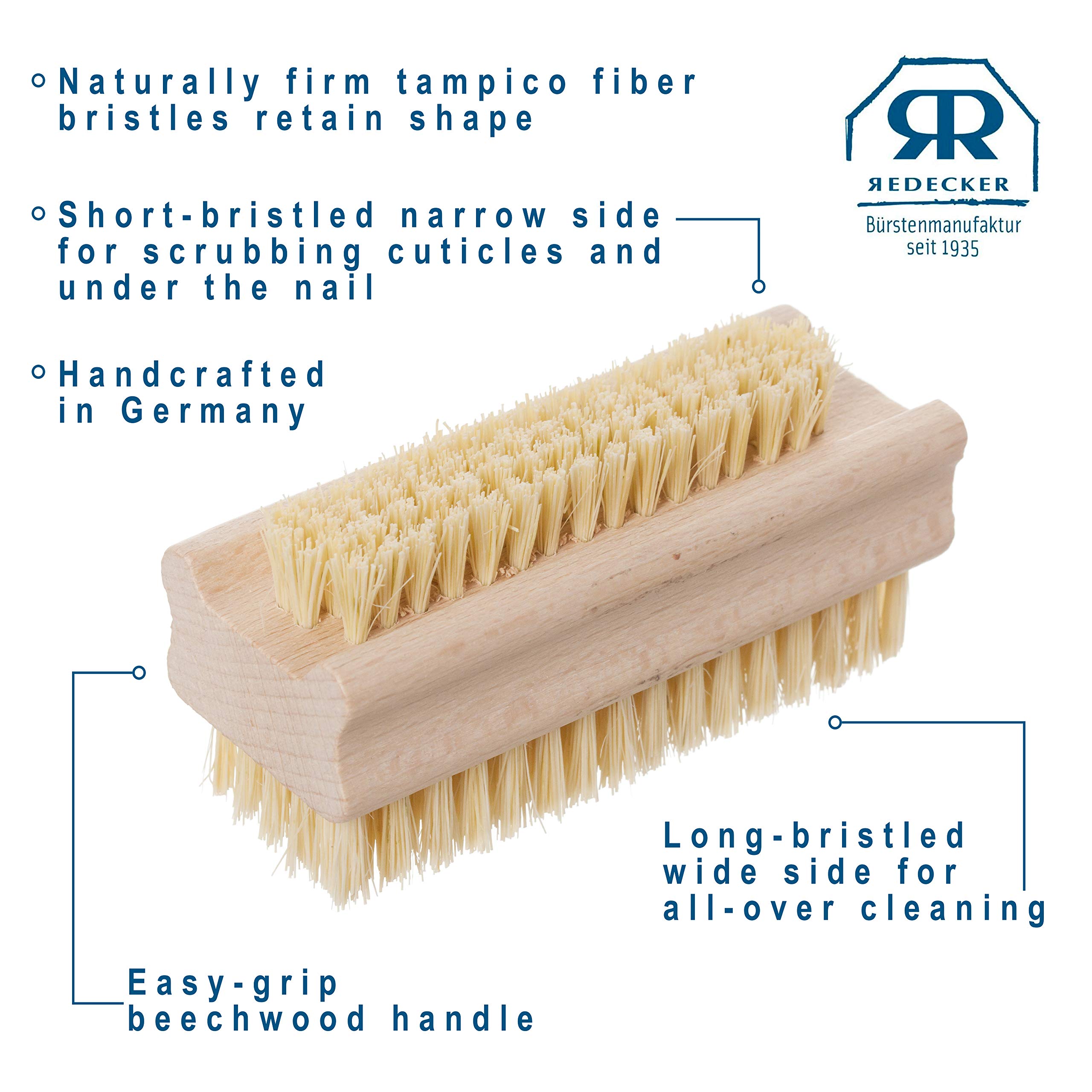 Redecker Tampico Fiber and Beechwood Nailbrush, 3-5/8 inches